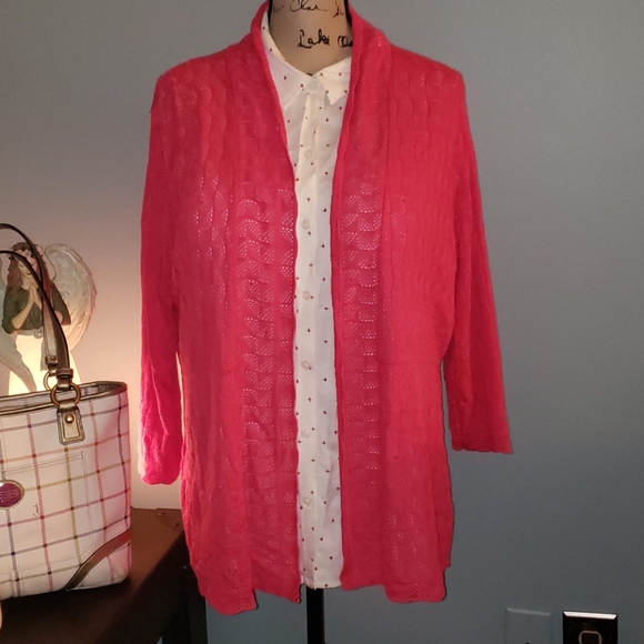 Kim Rogers | Sweaters | New Kim Rogers Plus Size Pink Crochet Knot Open ...